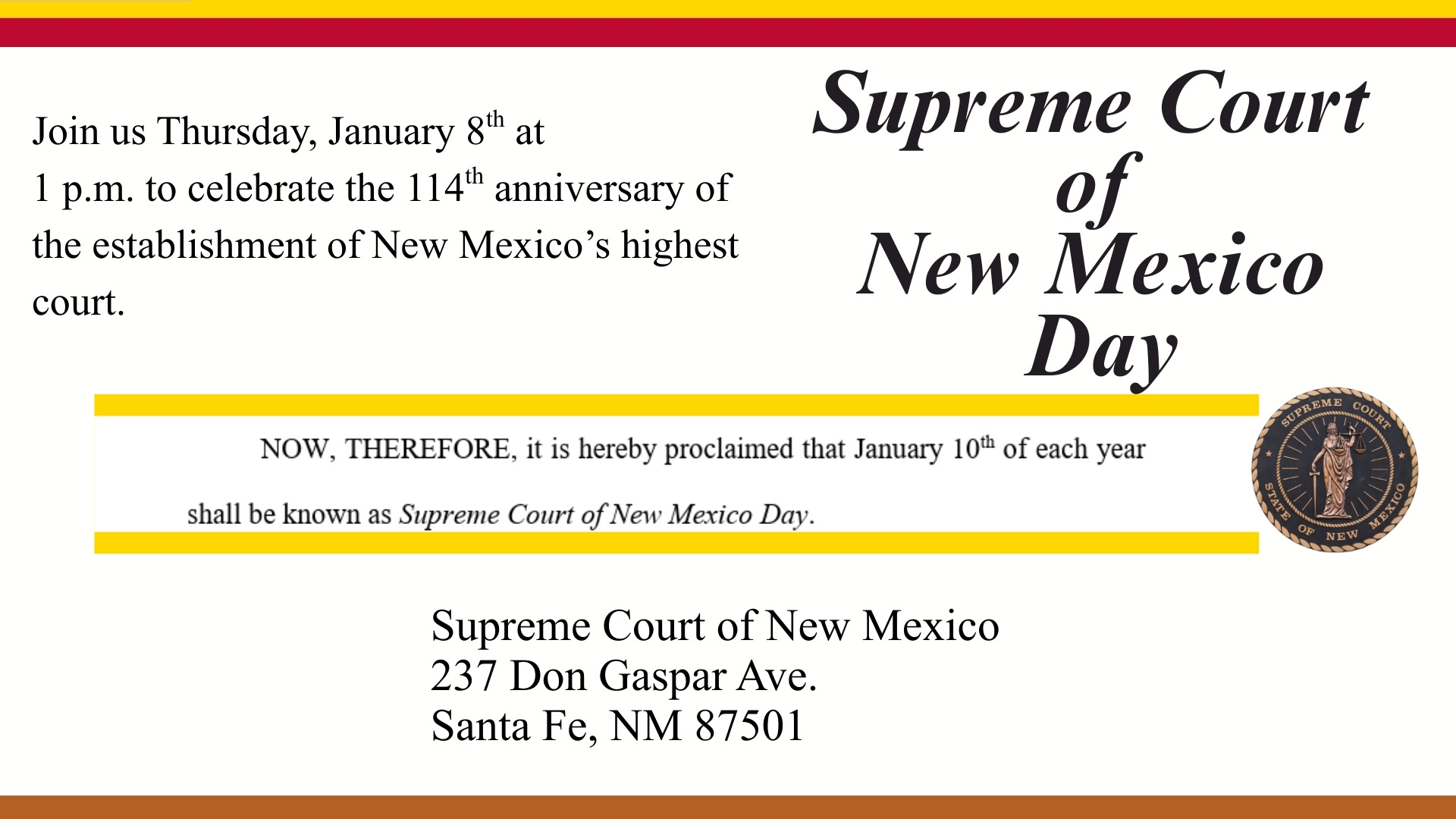 Supreme Court of New Mexico Day is January 10th - New Mexico Courts